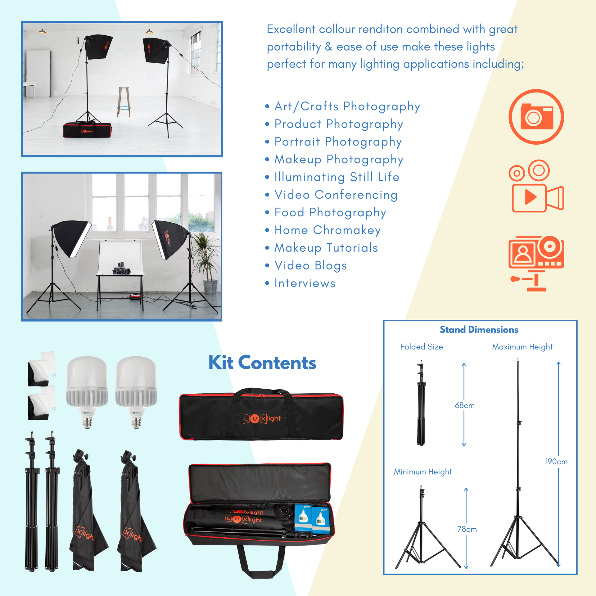Softbox Lighting Kit | Photo & Video | Vivid Pro | 11,000 Lumens LED ...